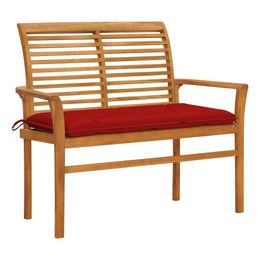 furnicato Gartenbank mit Roter Auflage 112 cm Massivholz Teak