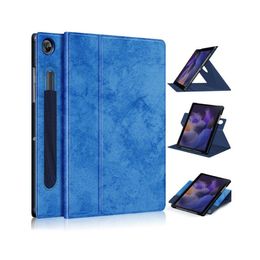 Wigento Tablet-Hülle Für Samsung Galaxy Tab A8 2021 10.5 Zoll SM-X200 360 Grad Rotation + Stift Halterung Tablet Tasche Hülle Case Cover Etui Schutz Blau Neu