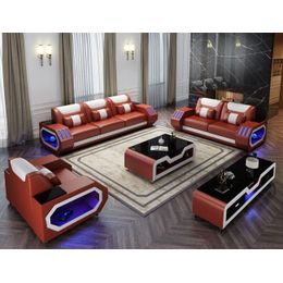 JVmoebel Wohnzimmer-Set Sofagarnitur Leder Polster Couch Set Sofa 3+2+1 Sitzer Garnitur G8046D