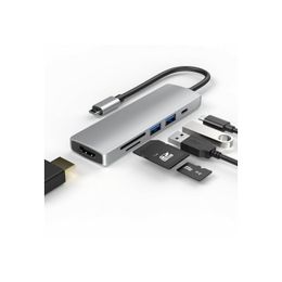TradeNation Laptop-Dockingstation USB C Hub 6 in 1 Adapter HDMI 4K USB 3.0 Micro SD für Laptop Samsung