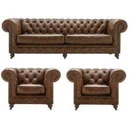 JVmoebel Sofa Braun Chesterfield+2 Sessel Leder Couchen Kreative Möbel