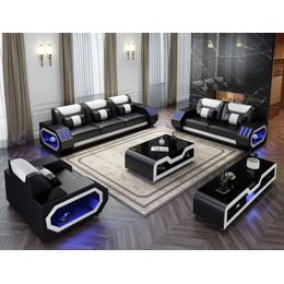 JVmoebel Wohnzimmer-Set Sofagarnitur Leder Polster Couch Set Sofa 3+2+1 Sitzer Garnitur G8046D