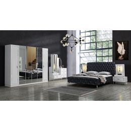 JVmoebel Schlafzimmer-Set Schlafzimmer Bett 2x Nachttisch 5 tlg.Set Design Modern Luxus weiß