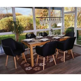 MCW 6er-Set Esszimmerstuhl Vaasa T381, Stuhl K&uuml;chenstuhl, Retro 50er Jahre Design ~ Kunstleder, schwarz, helle Beine