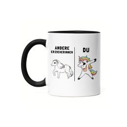 Hey!Print Tasse Erzieherin Tasse Kindergarten Abschied Einhorn Lustig Dankeschön & Abschiedsgeschenk Kindergarten Kita