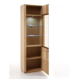 Expendio Vitrine Senta 4 Eiche bianco teilmassiv 69x209x38 cm vormontiert Beleuchtung Softclose