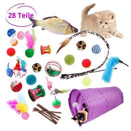 Angel's Pride Katzenangel Katzenspielzeug Set 28 Teile mit Katzentunnel Bälle Federspielzeug (28 Stück)