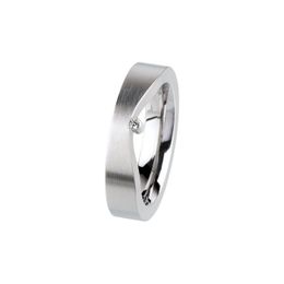 Ernstes Design Fingerring Ring Welle Edelstahl matt / Zirkonia R302