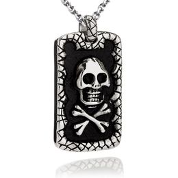 Karisma Kette mit Anhänger Edelstahl Dog Tag Totenkopf Heavy Anhänger mit Schwarzer Beschichtung