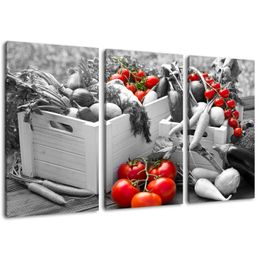 Pixxprint Leinwandbild Gemüse in Holzkisten