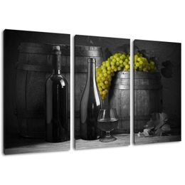 Pixxprint Leinwandbild Fässer mit Weintrauben und Wein