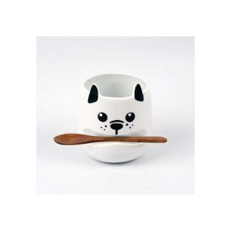 pikkii. Tasse Kaffeebecher mit Stöckchenlöffel Print Hund Porzel