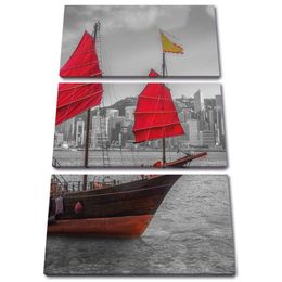 Pixxprint Leinwandbild Segelschiff mit roten Segeln