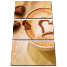 Pixxprint Leinwandbild Kaffee Herz aus Schaum Cappucino
