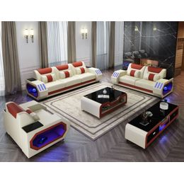 JVmoebel Wohnzimmer-Set Sofagarnitur Leder Polster Couch Set Sofa 3+2+1 Sitzer Garnitur G8046D