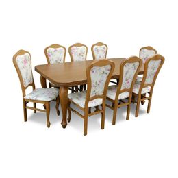 JVmoebel Essgruppe, Esstisch + 8 Stühle Esszimmer Set Ess Gruppe Holz Tisch Tische 9tlg