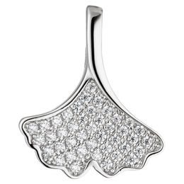 Schmuck Krone Kettenanhänger Anhänger Ginko Ginkgo Blatt mit weißen Zirkonia 925 Silber Silberanhänger