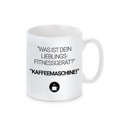 Herzbotschaft Tasse Kaffeebecher mit Motiv Was ist dein Lieblingsfitnessgerät