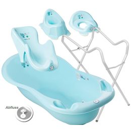 Tega-Baby Babybadewanne 4 TEILE Set DOG & CAT Blau + Ständer Weiss