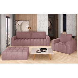 JVmoebel Wohnzimmer-Set Sofagarnitur 3+1 Sitzer Hocker Garnituren Samt Stoff 3tlg Wohnzimmer