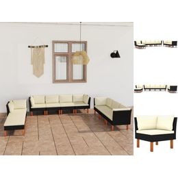 vidaXL Garten-Essgruppe 10-tlg Garten Lounge Set mit Kissen Polyrattan Schwarz Sitzgruppe Set