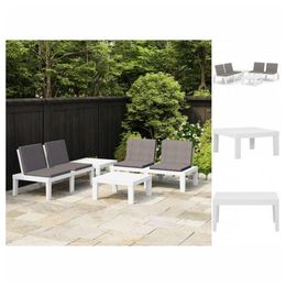 vidaXL Garten-Essgruppe 4-tlg Garten Lounge Set mit Auflagen Kunststoff Weiß Sitzgruppe Set Lo