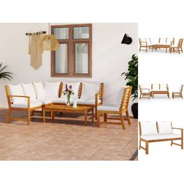 vidaXL Garten-Essgruppe 5-tlg Garten Lounge Set mit Auflagen Creme Massivholz Akazie Holz Sitz