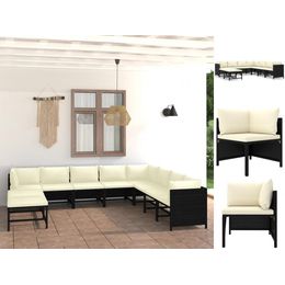 vidaXL Garten-Essgruppe 9-tlg Garten Lounge Set mit Kissen Polyrattan Schwarz Sitzgruppe Set L