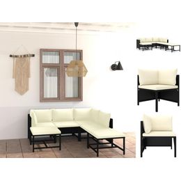 vidaXL Garten-Essgruppe 7-tlg Garten Lounge Set mit Kissen Polyrattan Schwarz Sitzgruppe Set L