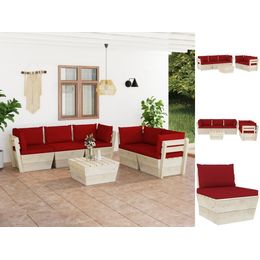 vidaXL Garten-Essgruppe 6-tlg Garten-Sofagarnitur aus Paletten mit Kissen Fichtenholz Sitzgrup