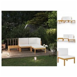 vidaXL Garten-Essgruppe 4-tlg Garten Lounge Set mit Kissen Cremeweiß Massivholz Akazie Holz Si