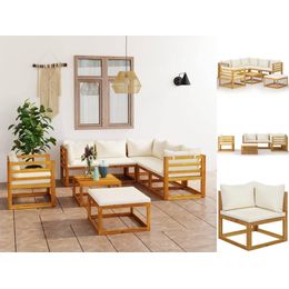 vidaXL Garten-Essgruppe 8-tlg Garten Lounge Set mit Auflagen Creme Massivholz Akazie Holz Sitz