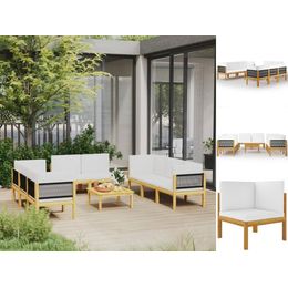 vidaXL Garten-Essgruppe 9-tlg Garten Lounge Set mit Kissen Cremeweiß Massivholz Akazie Holz Si
