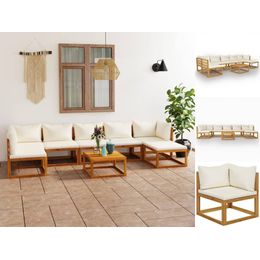 vidaXL Garten-Essgruppe 8-tlg Garten Lounge Set mit Auflagen Creme Massivholz Akazie Holz Sitz