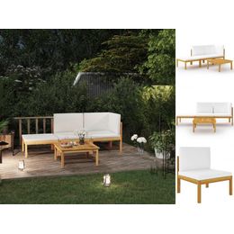 vidaXL Garten-Essgruppe 4-tlg Garten Lounge Set mit Kissen Cremeweiß Massivholz Akazie Holz Si