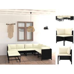 vidaXL Garten-Essgruppe 8-tlg Garten Lounge Set mit Kissen Polyrattan Schwarz Sitzgruppe Set L