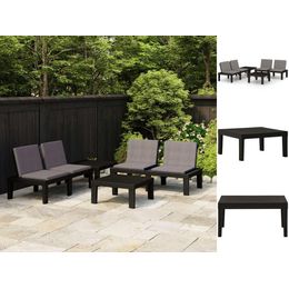 vidaXL Garten-Essgruppe 4-tlg Garten Lounge Set mit Auflagen Kunststoff Grau Sitzgruppe Set Lo