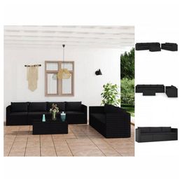 vidaXL Garten-Essgruppe 8-tlg Garten Lounge Set mit Kissen Polyrattan Schwarz Sitzgruppe Set L