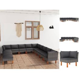 vidaXL Garten-Essgruppe 12-tlg Garten Lounge Set mit Kissen Polyrattan Grau Sitzgruppe Set Lou
