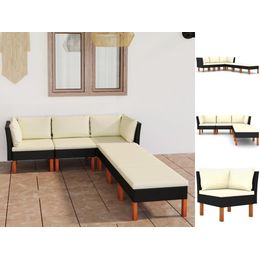 vidaXL Garten-Essgruppe 6-tlg Garten Lounge Set mit Kissen Polyrattan Schwarz Sitzgruppe Set L