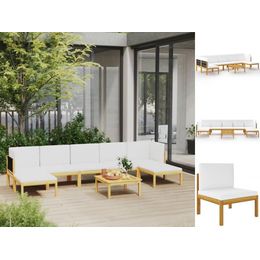 vidaXL Garten-Essgruppe 8-tlg Garten Lounge Set mit Kissen Cremeweiß Massivholz Akazie Holz Si