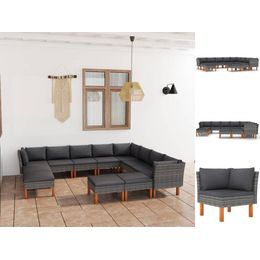 vidaXL Garten-Essgruppe 12-tlg Garten Lounge Set mit Kissen Polyrattan Grau Sitzgruppe Set Lou