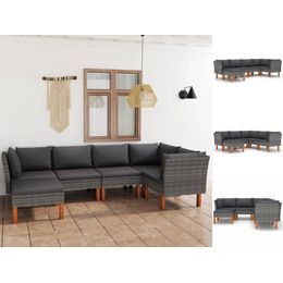 vidaXL Garten-Essgruppe 6-tlg Garten Lounge Set mit Kissen Polyrattan Grau Sitzgruppe Set Loun