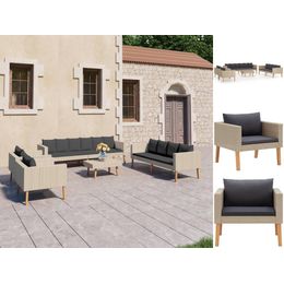 vidaXL Garten-Essgruppe 5-tlg Garten Lounge Set mit Auflagen Polyrattan Beige Sitzgruppe Set L