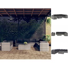 vidaXL Garten-Essgruppe 10-tlg Garten Lounge Set mit Kissen Polyrattan Grau Sitzgruppe Set Lou