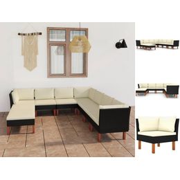 vidaXL Garten-Essgruppe 9-tlg Garten Lounge Set mit Kissen Polyrattan Schwarz Sitzgruppe Set L