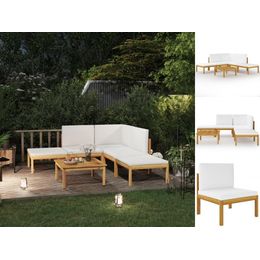 vidaXL Garten-Essgruppe 6-tlg Garten Lounge Set mit Kissen Creme Massivholz Akazie Holz Sitzgr