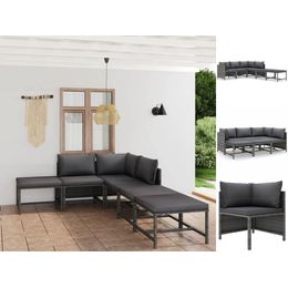 vidaXL Garten-Essgruppe 6-tlg Garten Lounge Set mit Kissen Polyrattan Grau Sitzgruppe Set Loun