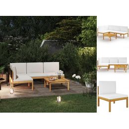 vidaXL Garten-Essgruppe 5-tlg Garten Lounge Set mit Kissen Cremeweiß Massivholz Akazie Holz Si