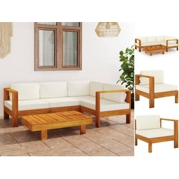 vidaXL Garten-Essgruppe 5-tlg Garten Lounge Set mit Creme Auflagen Massivholz Akazie Holz Sitz